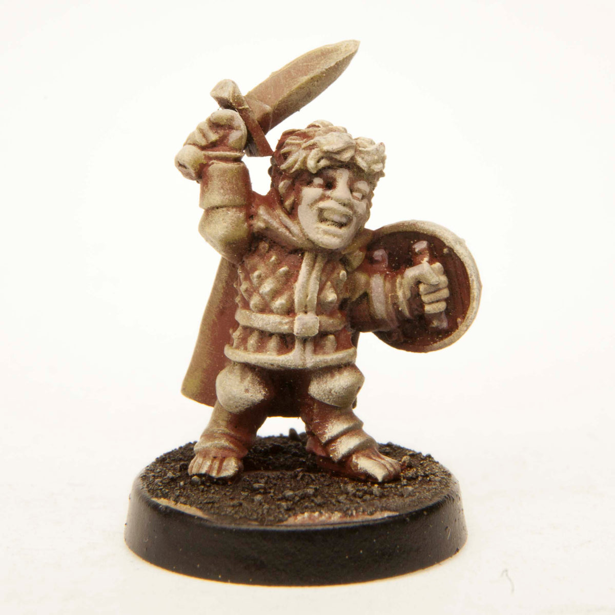 Halfling Soldier Cheering, 28mm — Stonehaven Miniatures